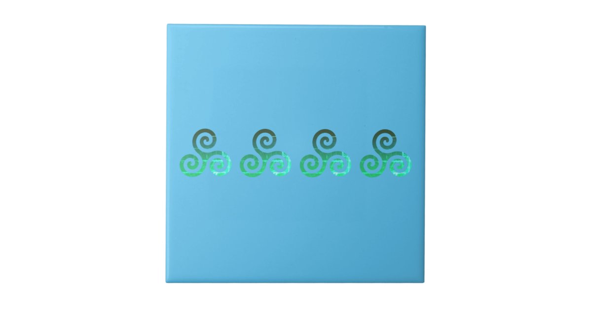 Green Triskele Ancient Celtic Symbol Sky Blue Ceramic Tile | Zazzle