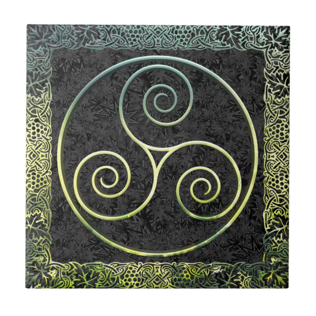 Green Triskelion & Maple Leaf Celtic Border Ceramic Tile | Zazzle