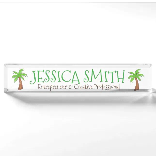 Green Tropical Island Palm Tree Beach Desk Name Plate | Zazzle