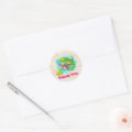Green Tropical Lizard with Flowers Thank You Classic Round Sticker | Zazzle