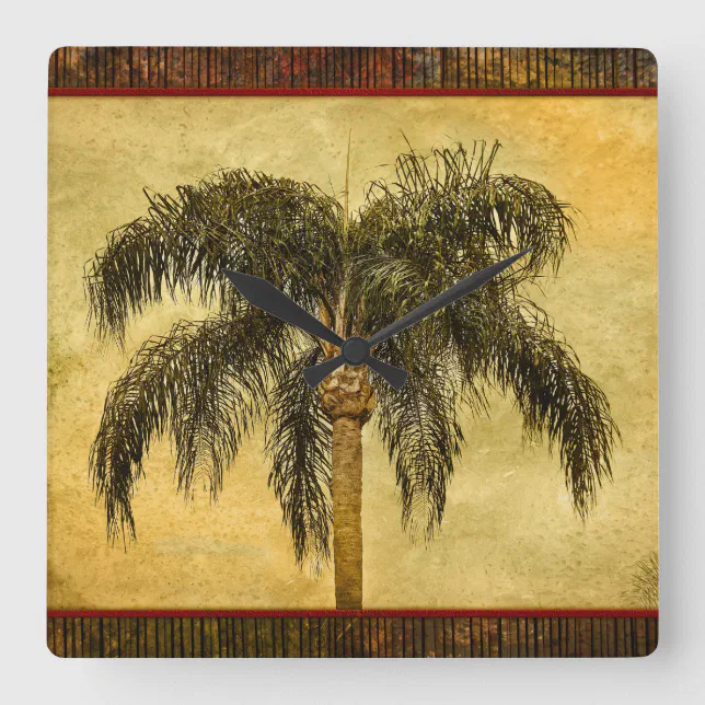 Green Tropical Palm Tree Hawaiian Vintage Palms Square Wall Clock | Zazzle