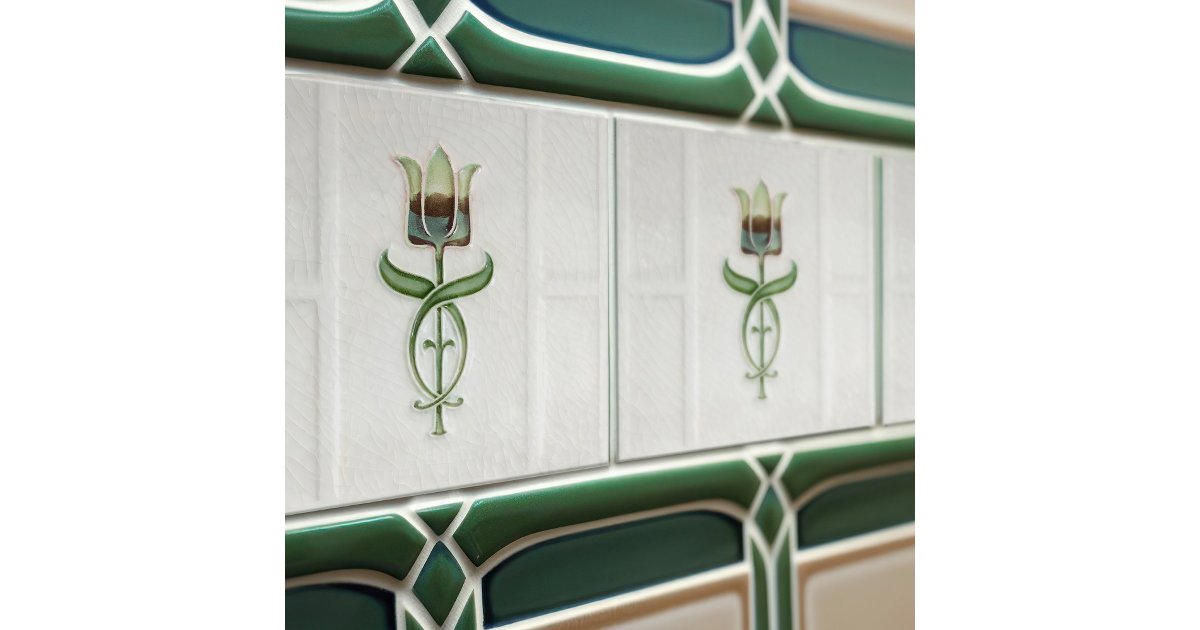 Green Tulip Wall Decor Nouveau Art Deco Gibbons Ceramic Tile | Zazzle