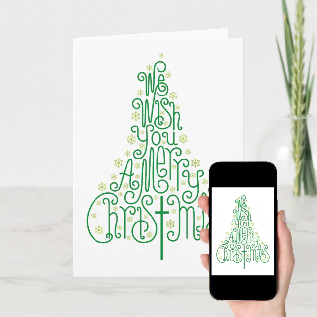 Green typographic Christmas tree Holiday Card | Zazzle