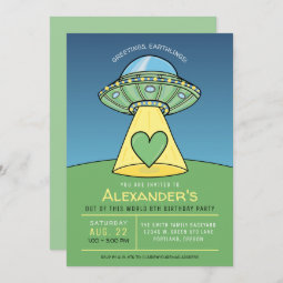 Green UFO Alien Birthday Party Invitation | Zazzle