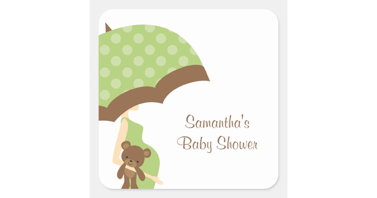 Green Umbrella Baby Shower Stickers | Zazzle