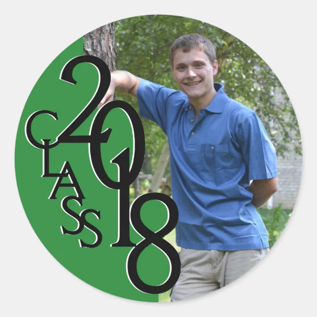 Green Varsity 2018 Graduation Class with Photo Classic Round Sticker ...