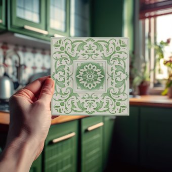 Green Victorian Backsplash Repro Art Nouveau Ceramic Tile | Zazzle