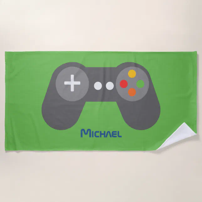 Green Video Game Controller Beach Towel | Zazzle
