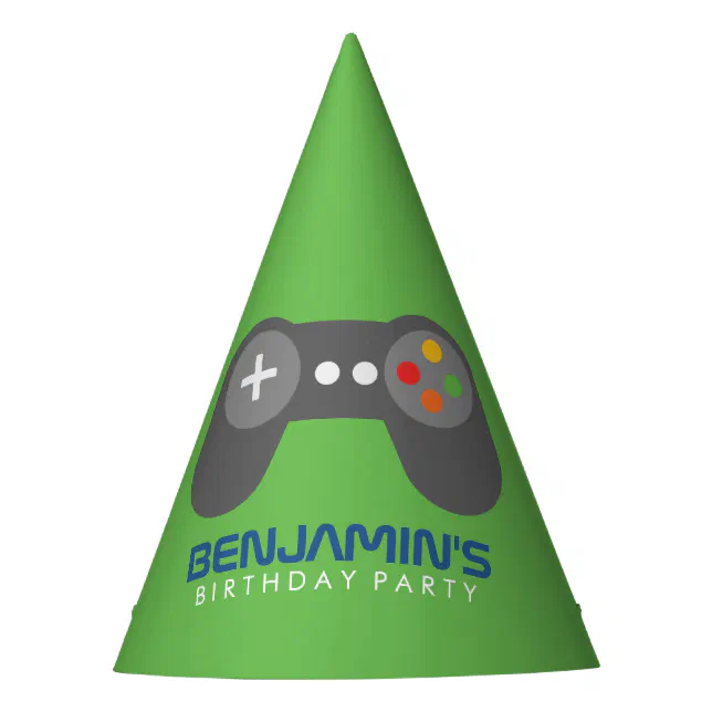 Green Video Game Controller Kids Birthday Party Hat | Zazzle