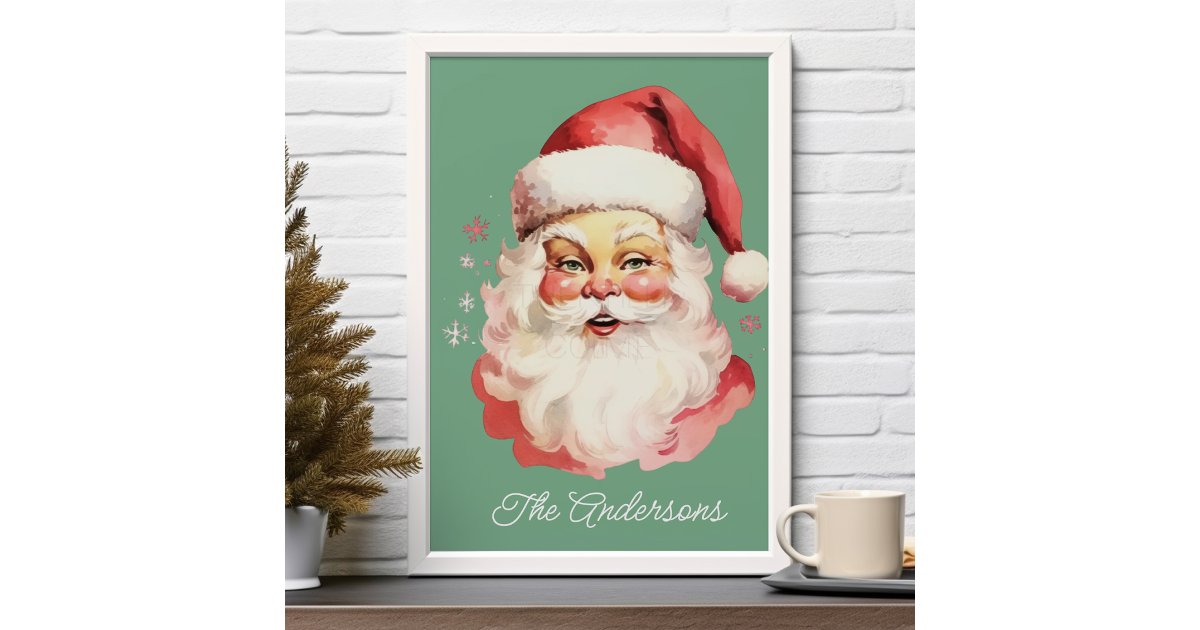 Green Vintage Retro Santa Claus Family Christmas Poster | Zazzle