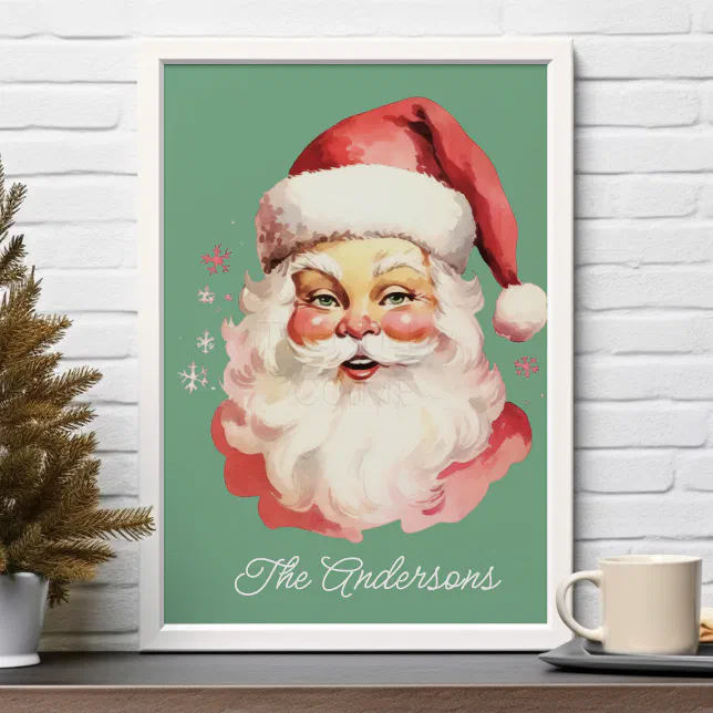Green Vintage Retro Santa Claus Family Christmas Poster | Zazzle