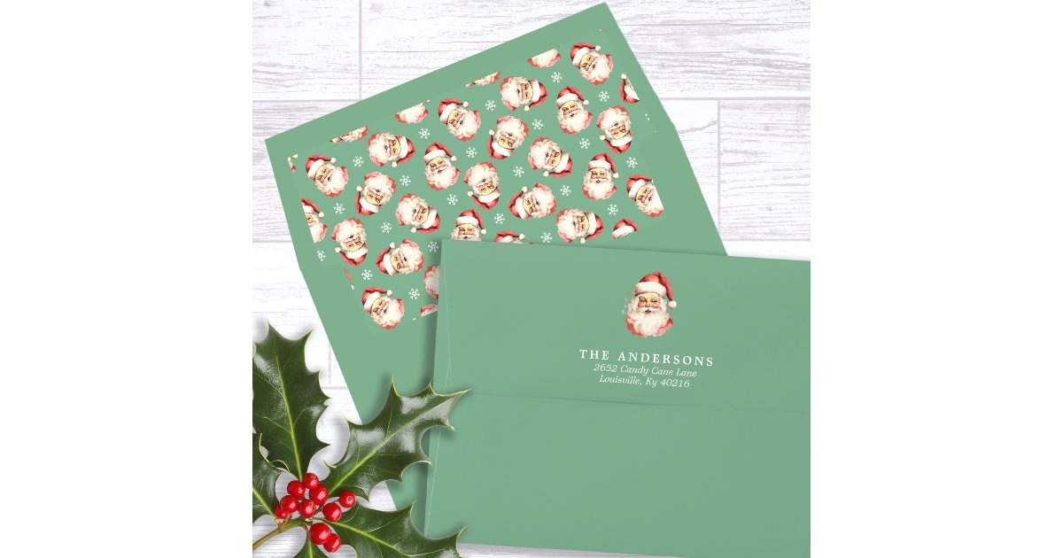 Green Vintage Retro Santa Claus Return Address Envelope | Zazzle
