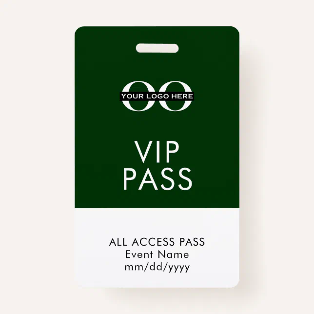 Green VIP Access Badge Custom Logo Event Info | Zazzle