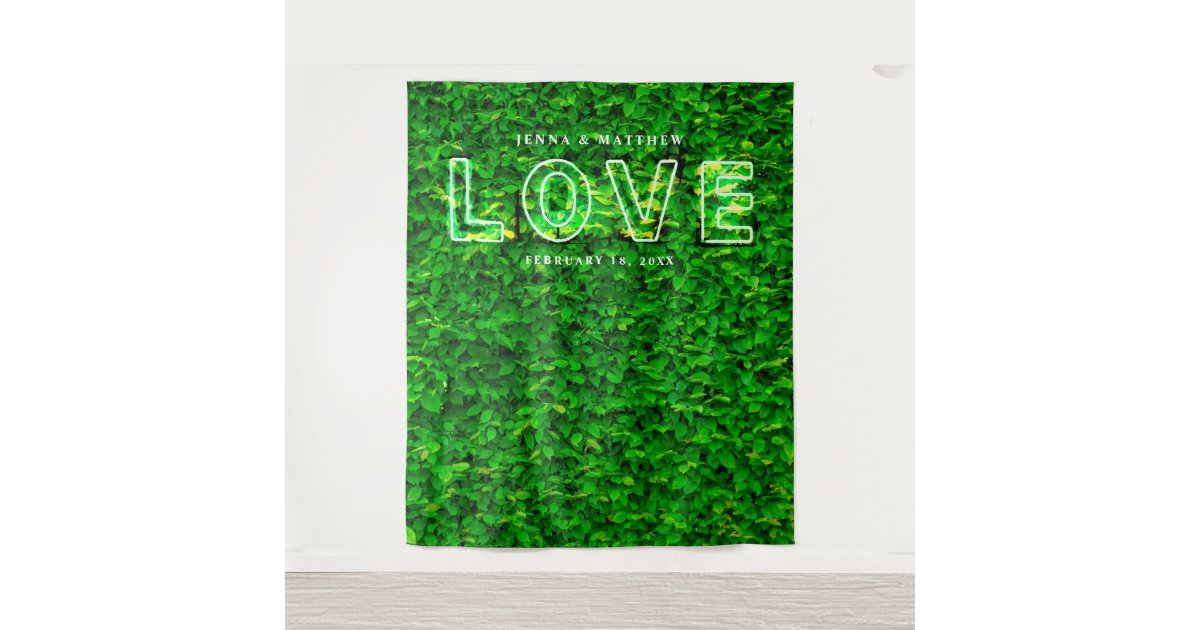 Green Wall Love Neon Sign Wedding Backdrop | Zazzle