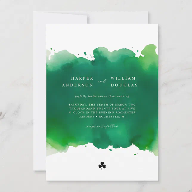 Green watercolor and clover wedding invitation | Zazzle