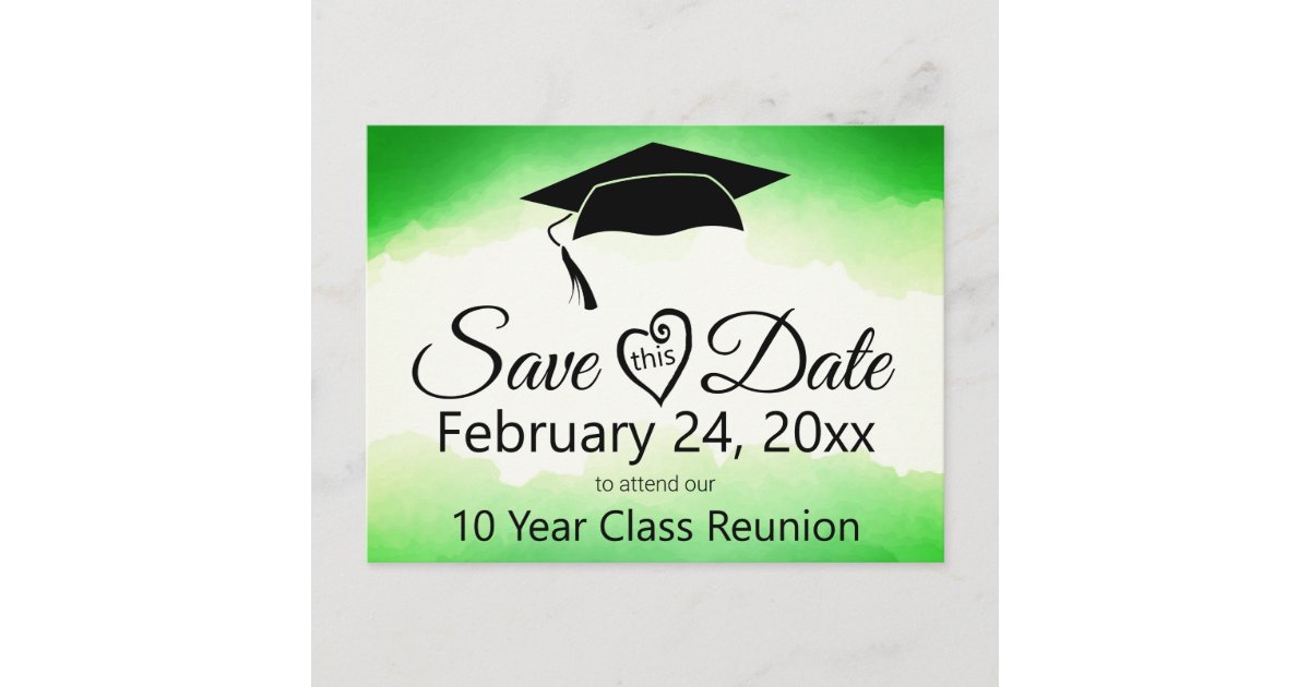 Green Watercolor Class Reunion Save The Date Postcard | Zazzle