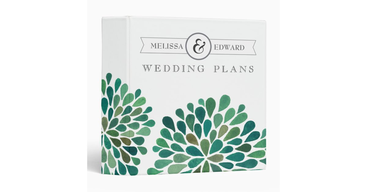 Green Watercolor Dahlias Wedding Planner Binder | Zazzle