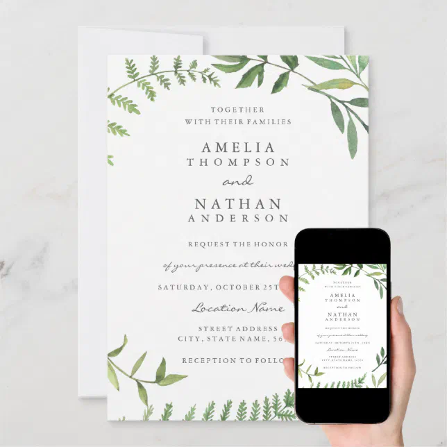 Green Watercolor Leaf Wedding Invitation | Zazzle