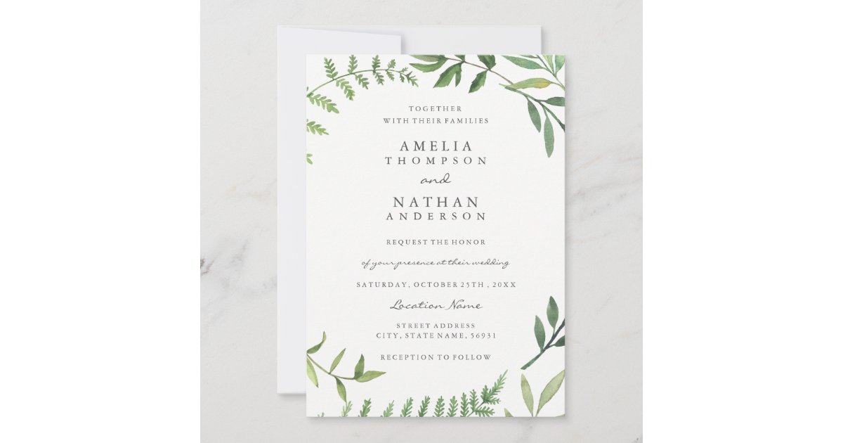 Green Watercolor Leaf Wedding Invitation | Zazzle