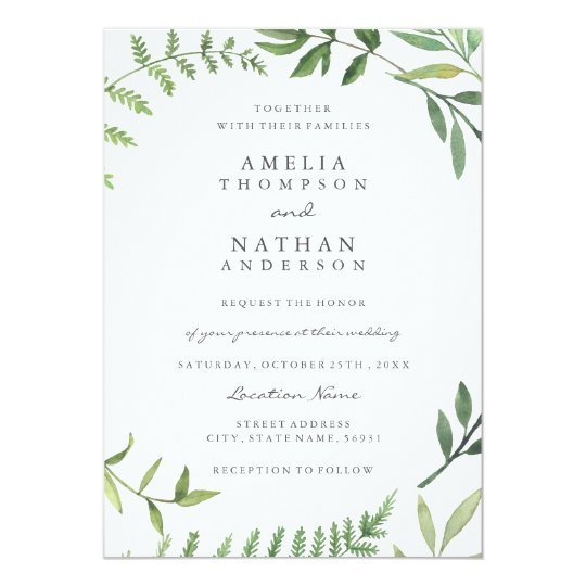 Green Watercolor Leaf Wedding Invitation | Zazzle.com