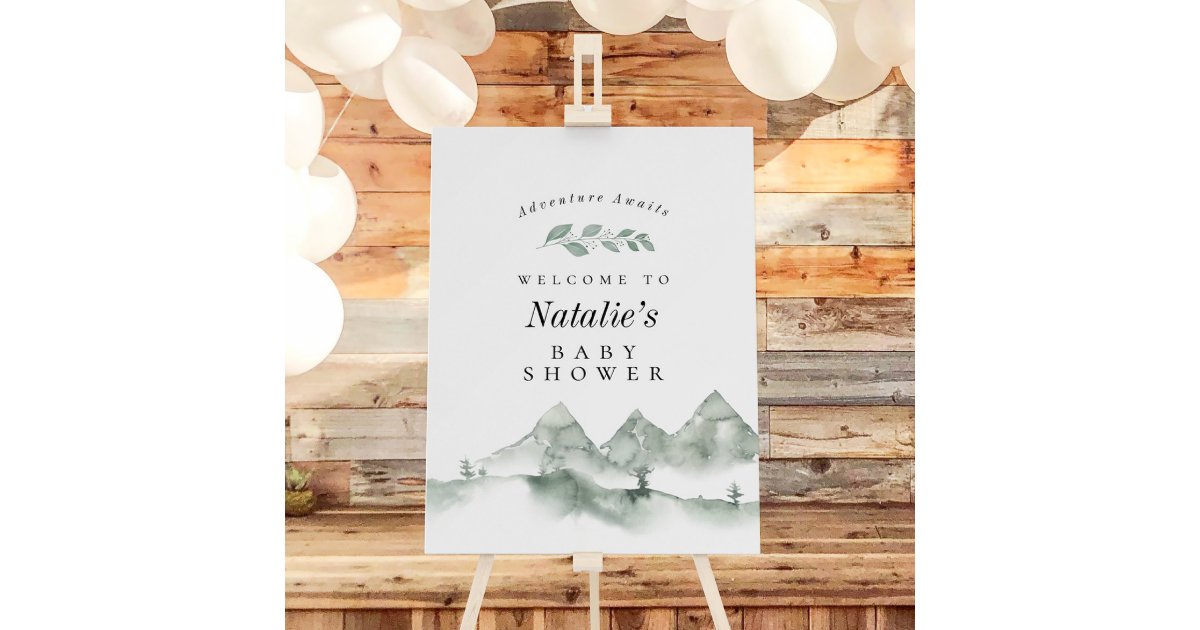 Green Watercolor Mountain Baby Shower Welcome Sign | Zazzle