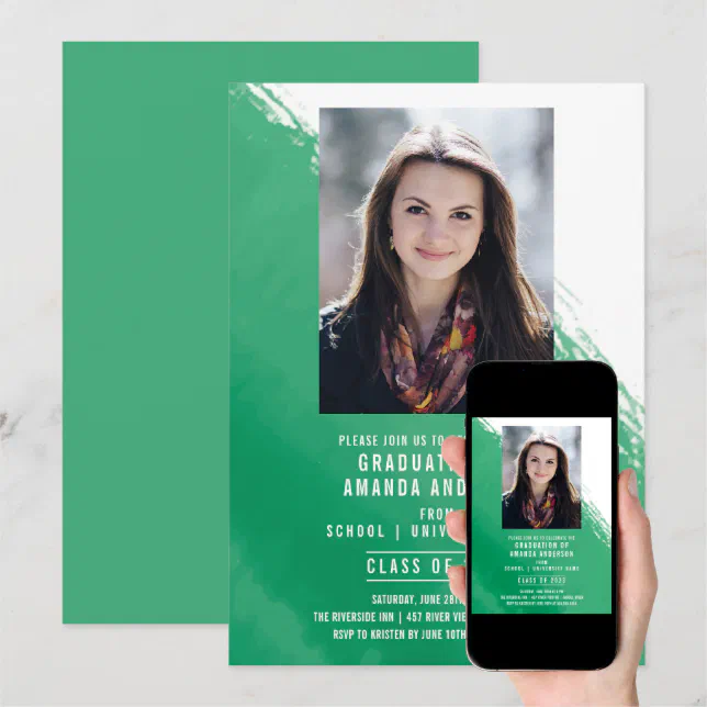 Green Watercolor Photo Graduation Party Invitation | Zazzle
