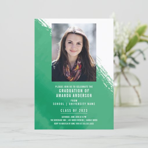 Green Watercolor Photo Graduation Party Invitation | Zazzle