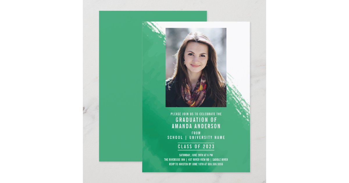 Green Watercolor Photo Graduation Party Invitation | Zazzle