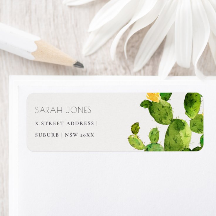 GREEN WATERCOLOUR DESERT CACTUS FLOWER ADDRESS LABEL | Zazzle