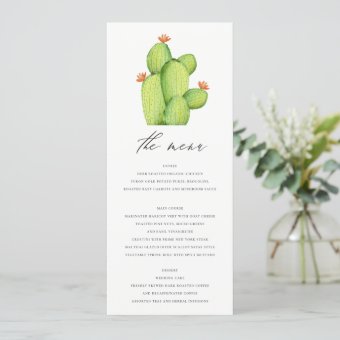GREEN WATERCOLOUR DESERT CACTUS FLOWER MENU | Zazzle