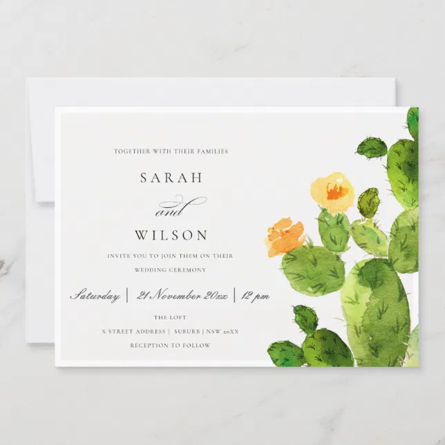 GREEN WATERCOLOUR DESERT CACTUS FLOWER WEDDING INVITATION | Zazzle