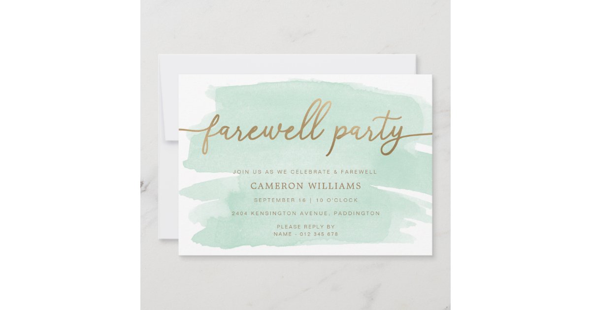 Green Watercolour Gold Farewell Party Invitation | Zazzle