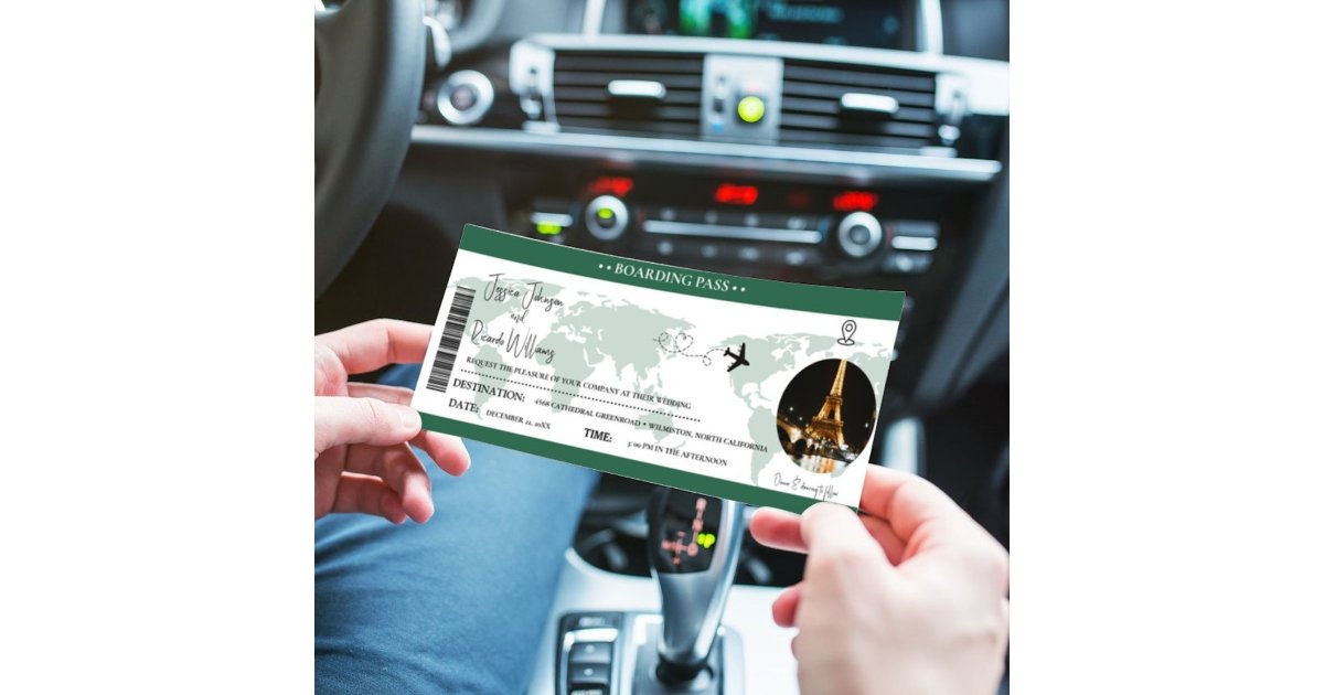 Green Wedding invitation Boarding pass ticket | Zazzle