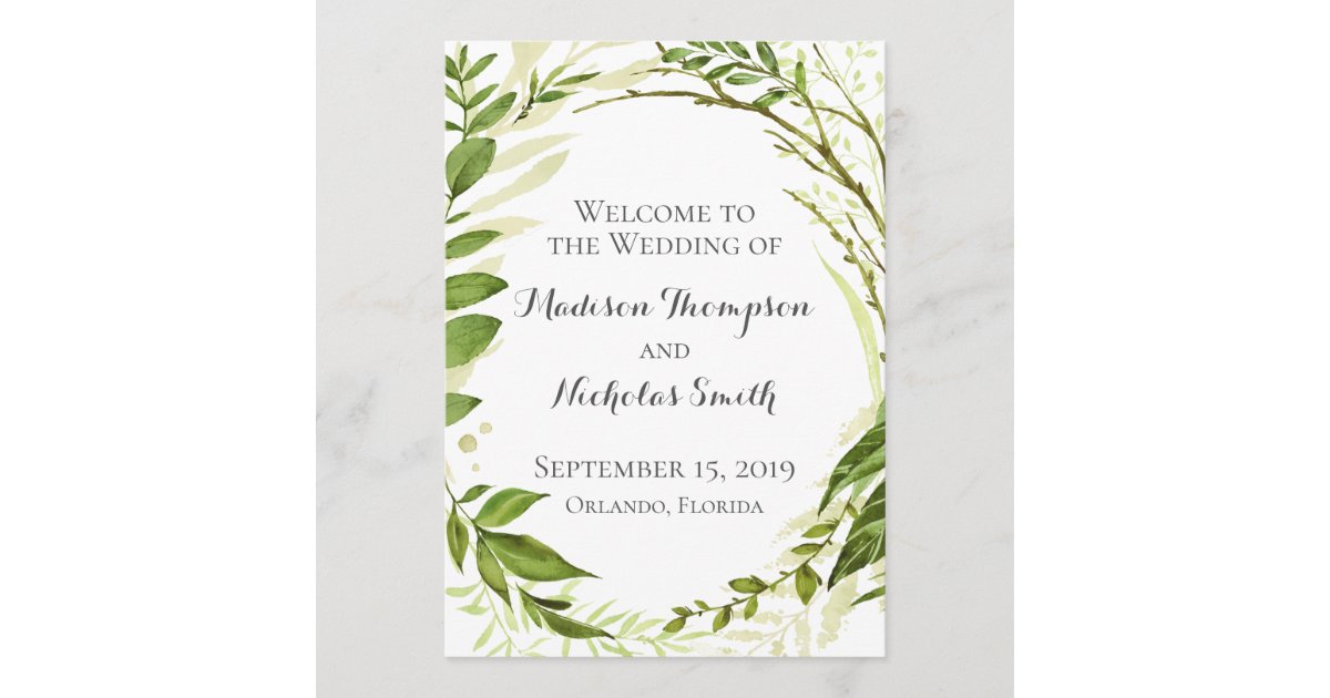 Green Wedding Program Cards, Rustic Greenery | Zazzle