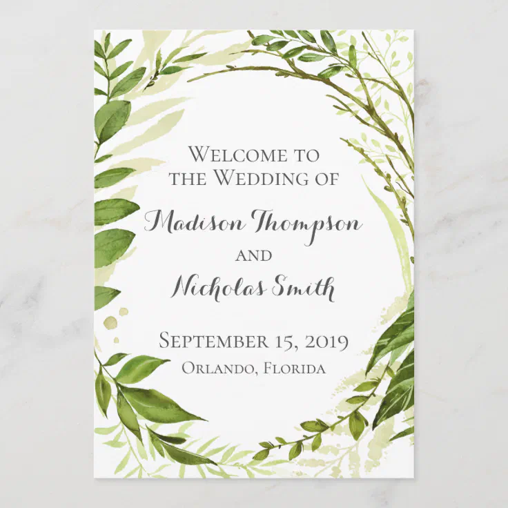Green Wedding Program Cards, Rustic Greenery | Zazzle