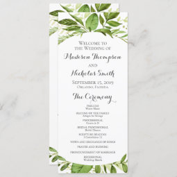 Green Wedding Program Cards, Rustic Greenery | Zazzle