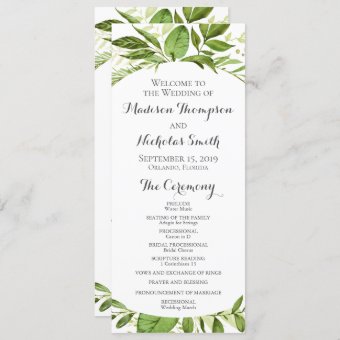 Green Wedding Program Cards, Rustic Greenery | Zazzle
