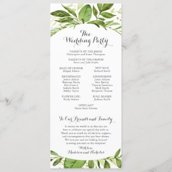 Green Wedding Program Cards, Rustic Greenery | Zazzle