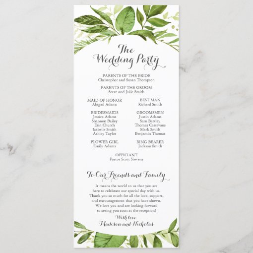 Green Wedding Program Cards, Rustic Greenery | Zazzle