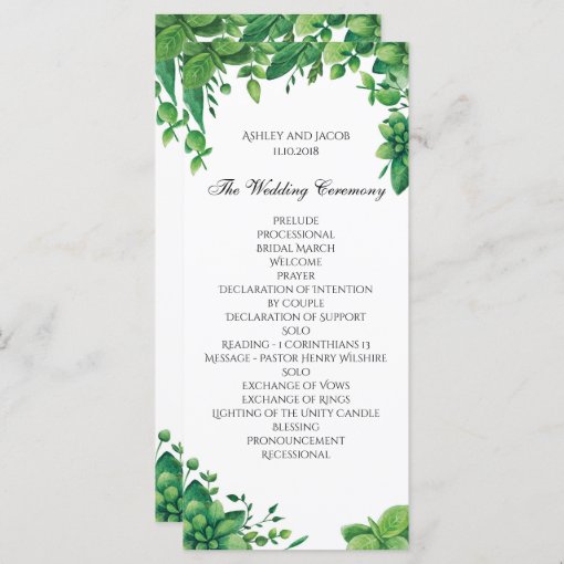 Green wedding program. Summer garden ceremony card | Zazzle