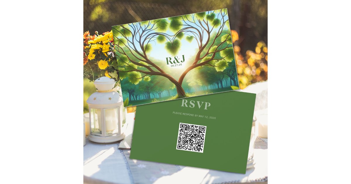 Green Wedding RSVP QR Code Response Card | Zazzle