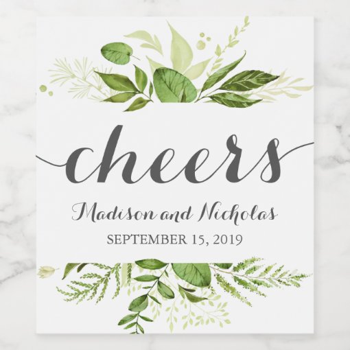 Green Wedding Wine Labels, Rustic Greenery Wine Label | Zazzle