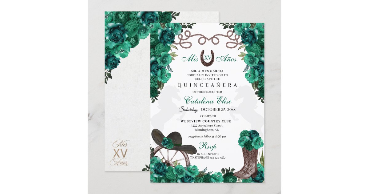Green Western Charro Ranchero Quinceanera Invitation | Zazzle
