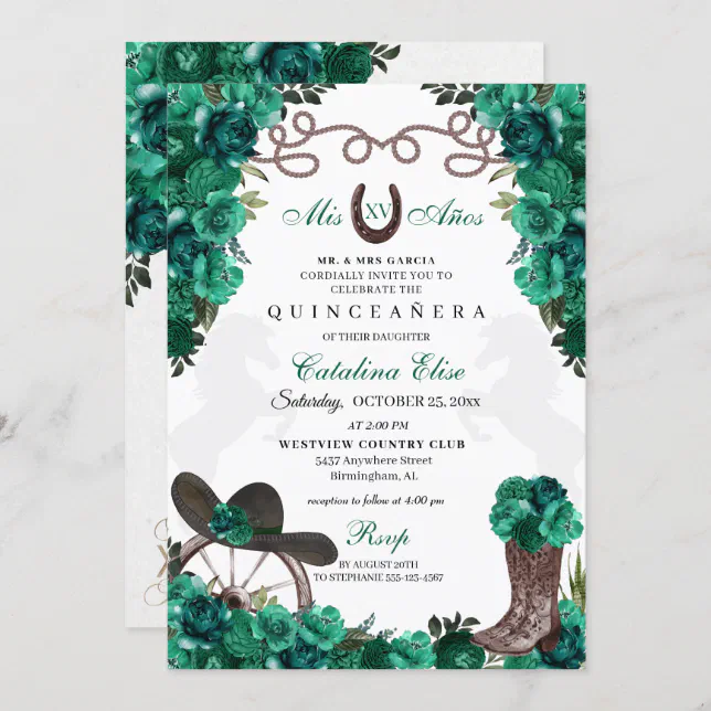 Green Western Charro Ranchero Quinceanera Invitation | Zazzle