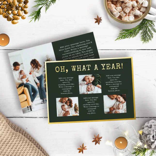 Green What A Year Foil Holiday Card | Zazzle