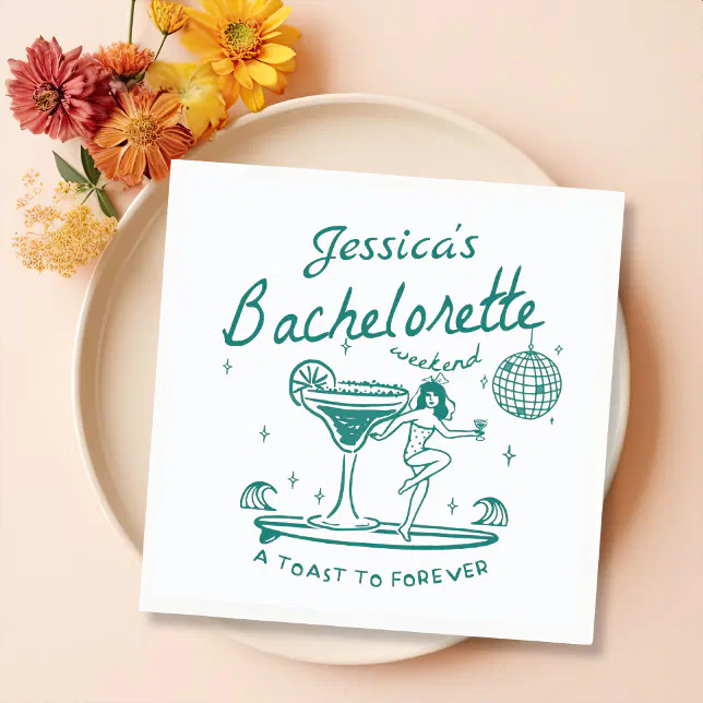 Green Whimsical Hand drawn Funky Bachelorette Napkins | Zazzle