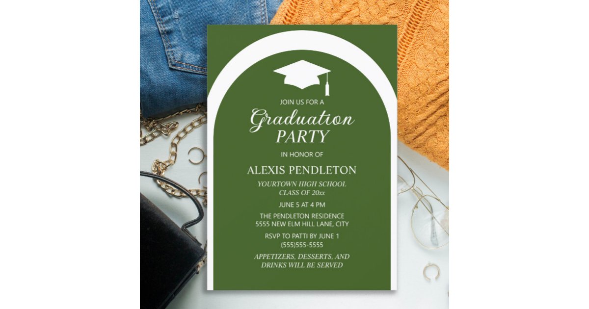 Green White Arch High School Graduation Cap Invitation | Zazzle