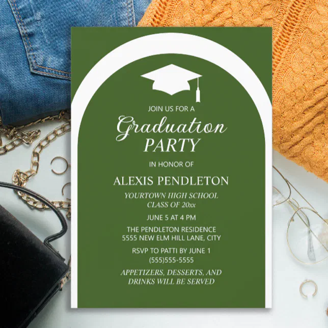 Green White Arch High School Graduation Cap Invitation | Zazzle