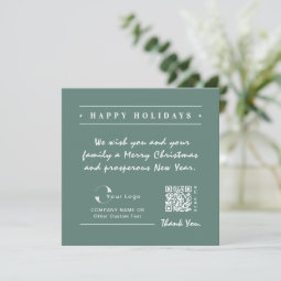 Green White Business Logo QR code Christmas Simple Holiday Card | Zazzle