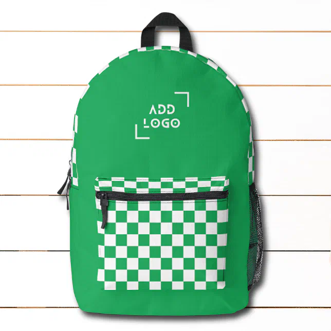 Green White Checkerboard Check Pattern Logo Printed Backpack | Zazzle